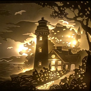 Lighthouse Lightbox Template, Paper Cut Shadow Box Template, Silhouette ...
