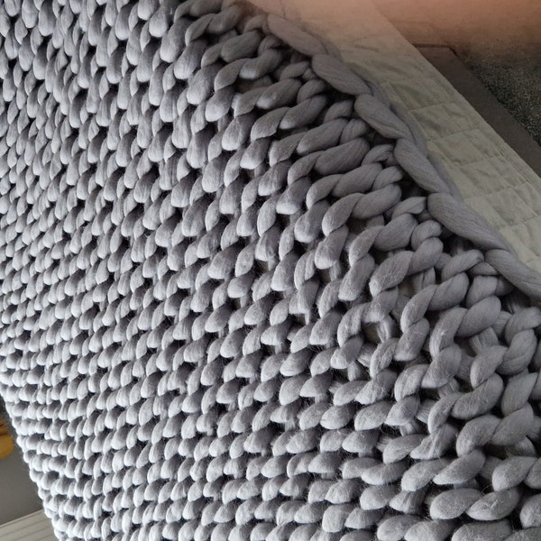 Lilac Throw Blanket, Chunky Knit Blankets Purple Throws, Violet Blanket ...