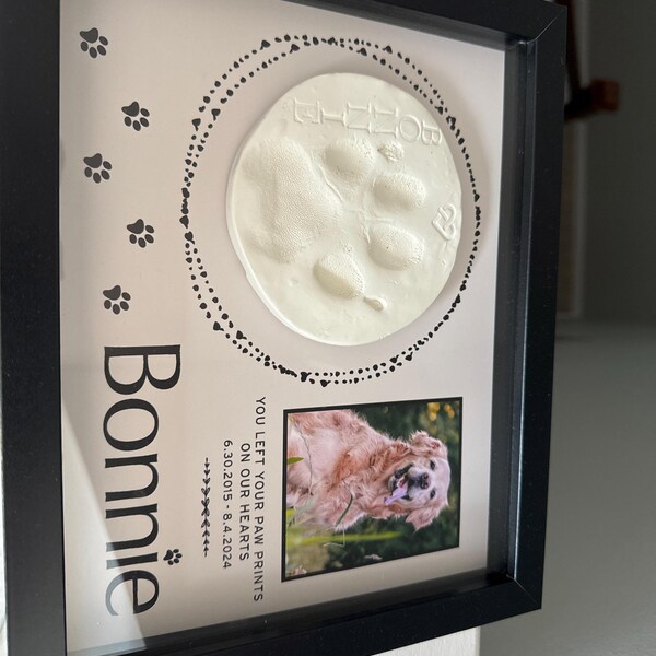 Pet Memorial Gift With Collar and Clay Paw Print Shadow Box, Clay Paw ...