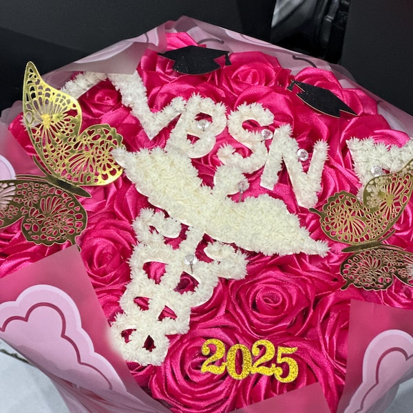 Graduation Bouquet, Custom Grad Ramo Buchon, Glitter Grad 2025 Gift, Rose Gold Glitter Rose ...