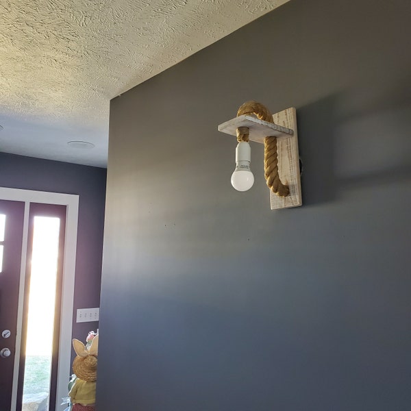 Wall Lamp,reclaimed Wood Sconce With Rope, Rope Wall Lamp Lighting ...