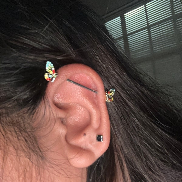 14G 316L Surgical Steel Butterfly Industrial Barbell,ear Piercing ...