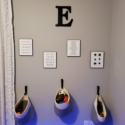 Set of 4 Black Alphabet Numbers Days Art Print, Shapes, Black Alphabet ...