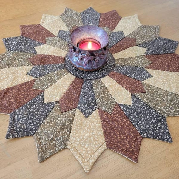 Handmade Cotton Quilted Table Topper: Shades of Brown, Camel, Chocolate ...