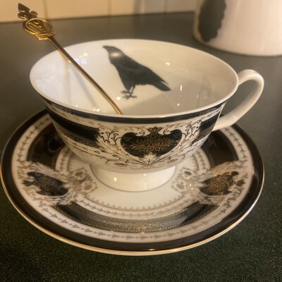 Gorgeous Black and Gold Tea Set, Bat, Cat, Crow and Moth Design ...