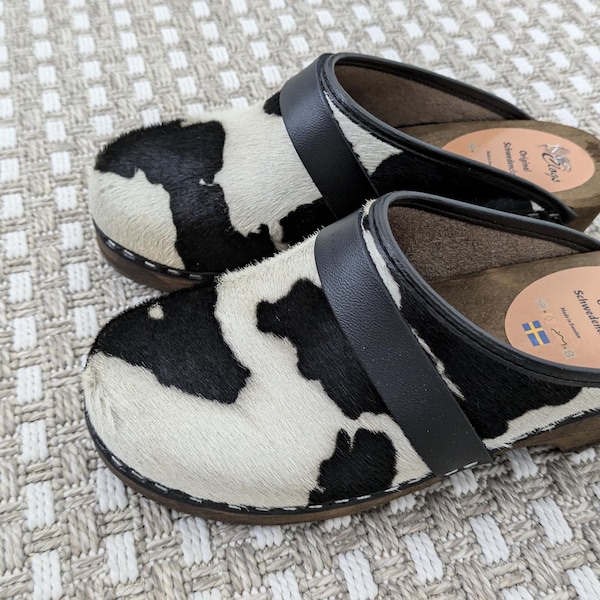 Original Swedish Clogs, Black Fat Leather With Carved 3 Dimensional ...
