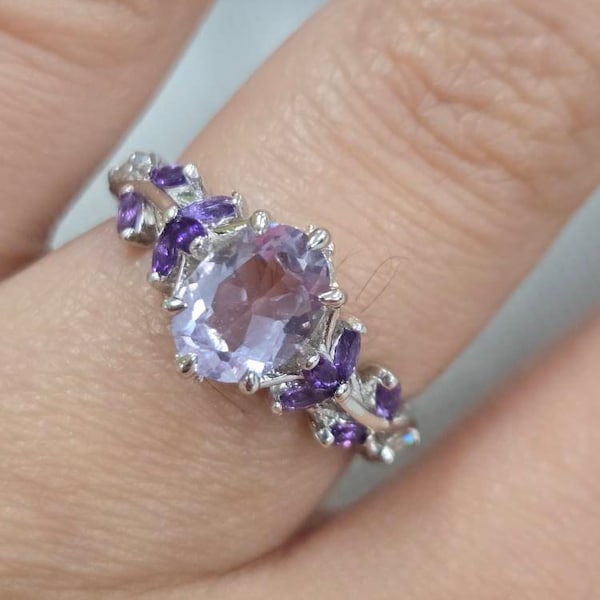 Vintage Oval Lavender Amethyst Engagement Ring Unique Cluster Promise ...