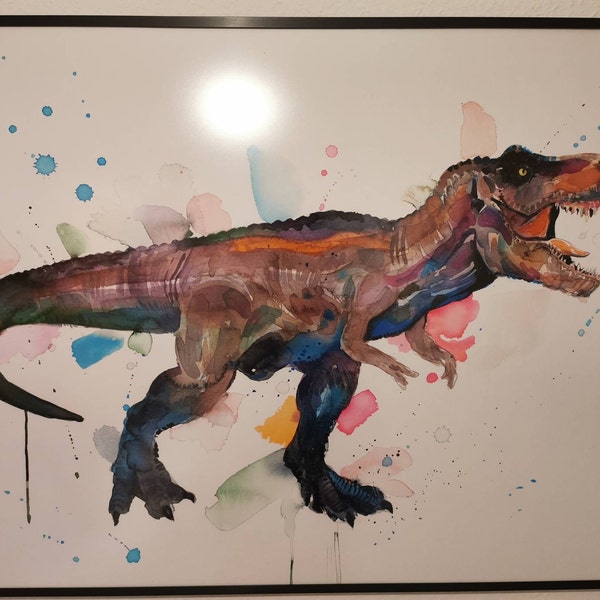 Tyrannosaurus Rex, T Rex Dinosaur Watercolor Painting Print by Slaveika ...