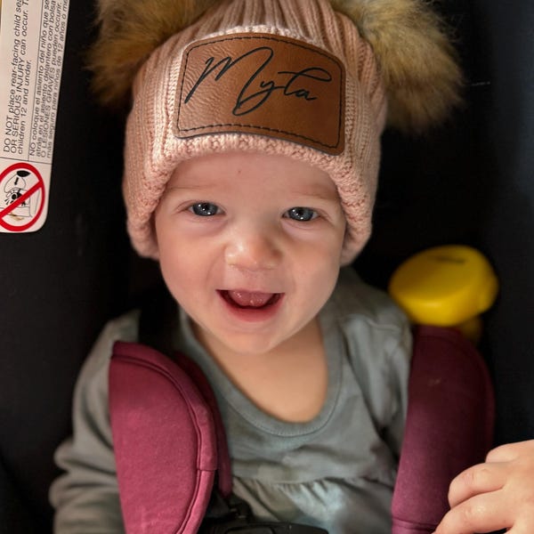 THE ORIGINAL Custom Kid Hat, Custom Name Winter Hat, Double Pom Pom ...