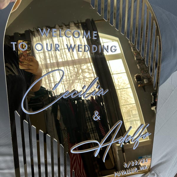 Mirror Gold Wedding Welcome Sign, Acrylic Welcome Sign, Boho Arch ...