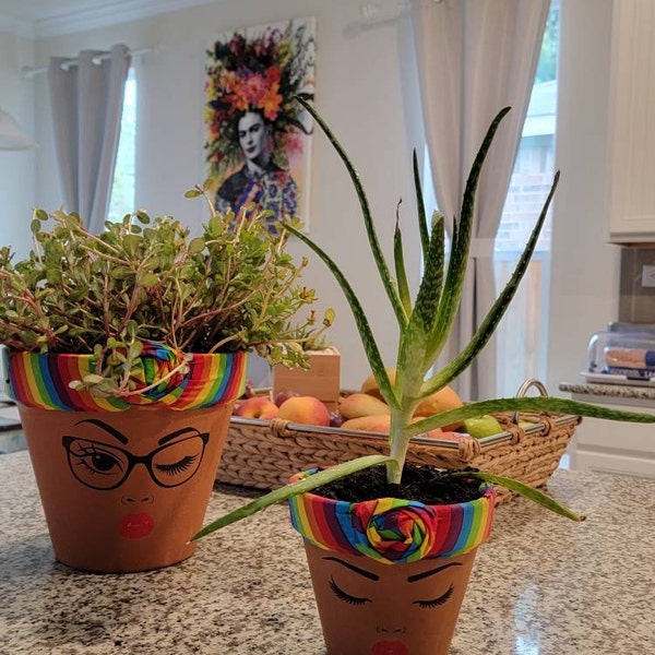 Terracotta PRIDE Face Planter Pots With Headwrap - Etsy