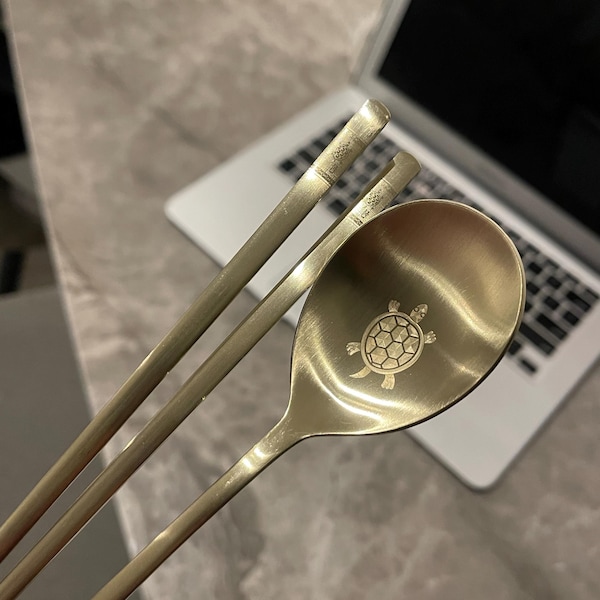 1 Silver & Gold Modern Style Chopsticks and Spoon Set_gift Package/made ...