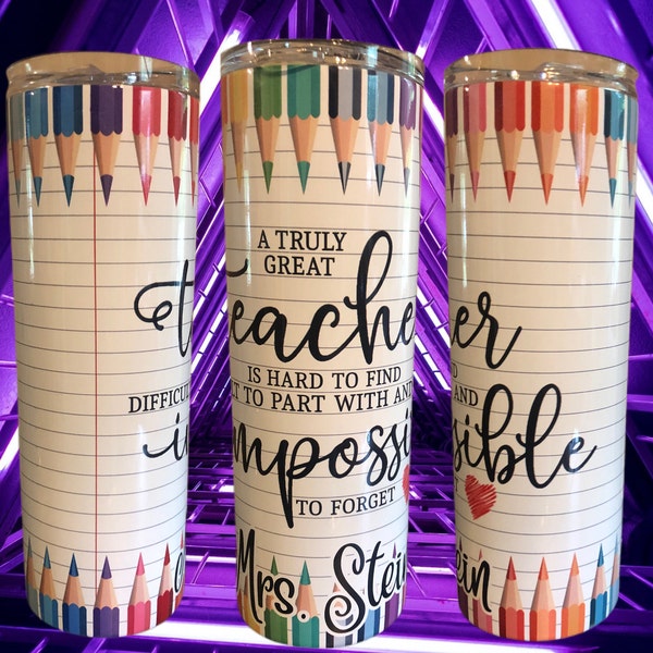 20 Oz Skinny Tumbler Rainbow Pencils Teacher Tumbler Crayons Teacher ...