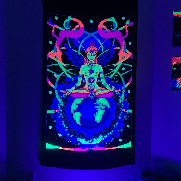 Psychedelic UV Fluorescent Blacklight Tapestry, Fractal Art Print ...