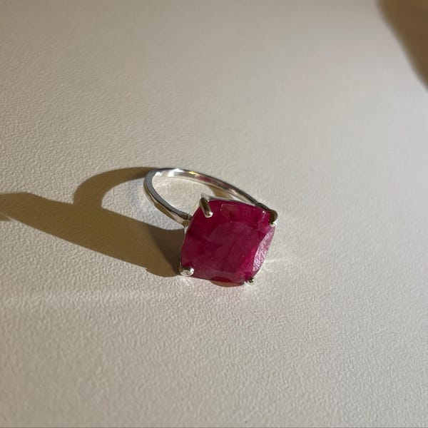 Large Natural Ruby Ring, Raw Ruby Ring, Genuine Ruby Gemstone Ring, Giant Red Ruby Ring, Square ...