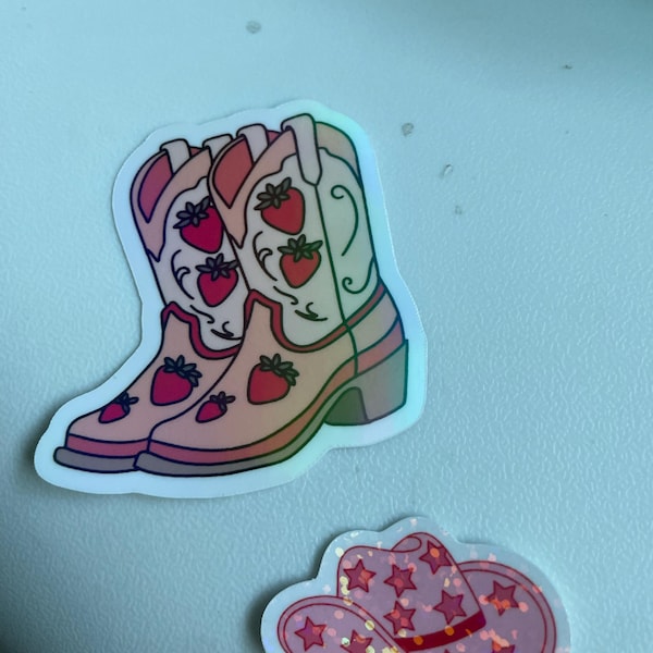Strawberry Cowboy Boots Sticker, Cowboy Romance Book Stickers, Book ...