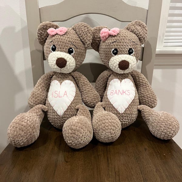 Personalized Stuffed Teddy Bear, Custom Plush, Crochet Bear - Etsy
