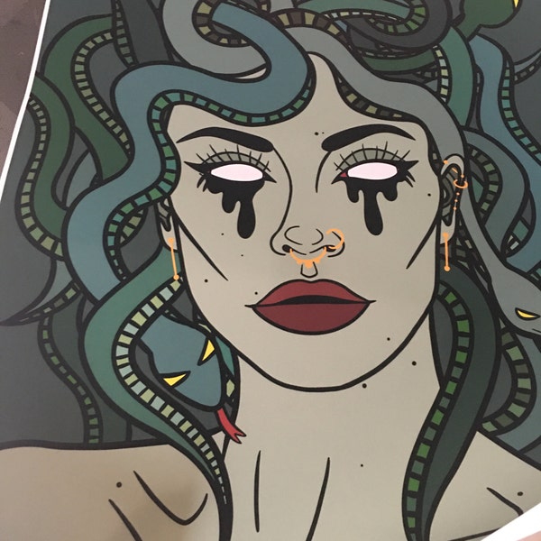 Medusa - Art Print (green) Snake Haired Woman Greek Mythology Art Deco ...
