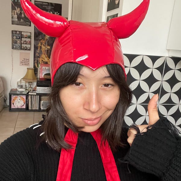 Red Devil Horn Hat, Devil Vintage Bonnet, Devil Hood, Hat With Horns ...