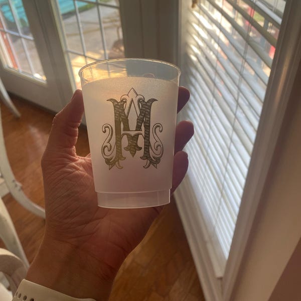 Personalized Wedding Cups - Frost Flex Cups, Interlocking Monogram Cups ...