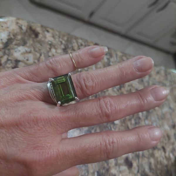 Peridot Rectangle Ring · Gold Peridot Ring · Emerald Cut Ring · August ...