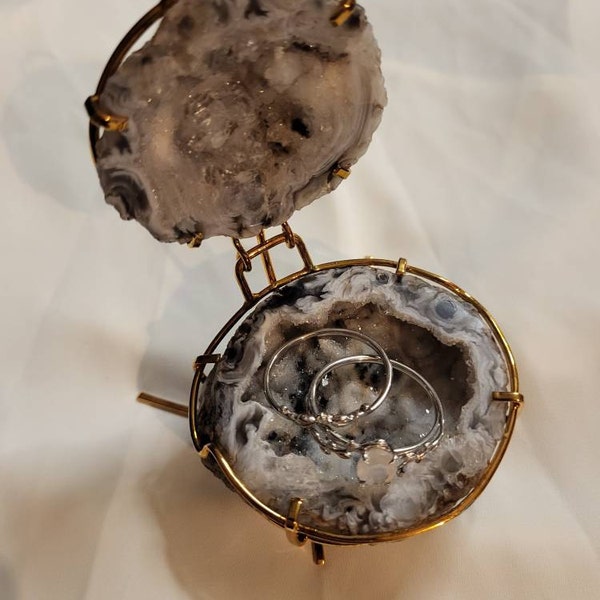 Natural Geode Jewelry Box - Druzy Boxes Geodes - Gold Frame - Unique ...