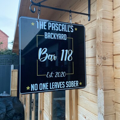 Personalised Pub Shed Hanging Swing Sign With Bracket Garden Pub, Home ...