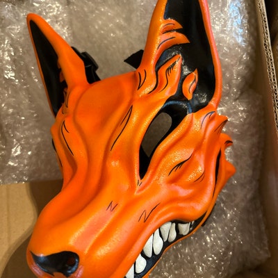 Kitsune Half Mask, Japanese Fox Half Mask, Orange Fox Mask, the Nine ...