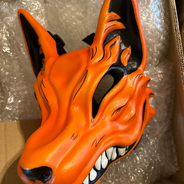 Kitsune Mask, Orange Japanese Fox Mask, the Nine Tail Fox, Anime Mask ...