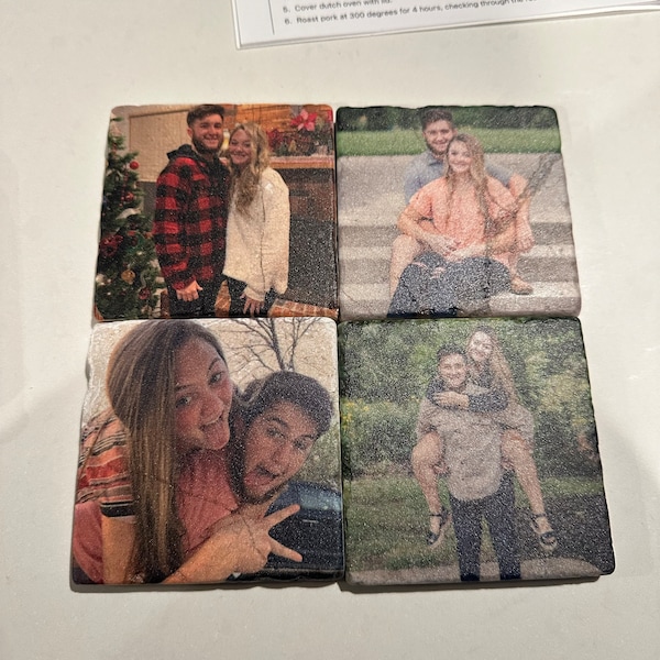 Photo Personalized Tumbled Stone Coaster Set of 4 for Family, Wedding ...