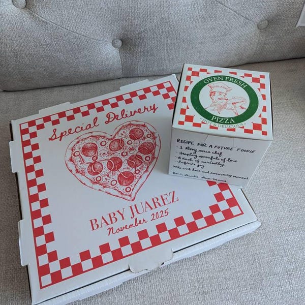 Pregnancy Announcement Pizza Box Labels Baby Shower Pizza Box Special ...