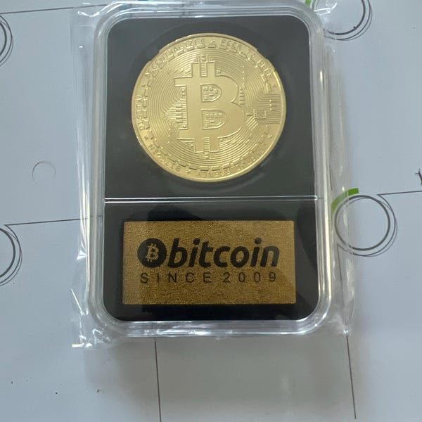 Bitcoin Physical Coin Golden Color in Rectangle Protective Case ...