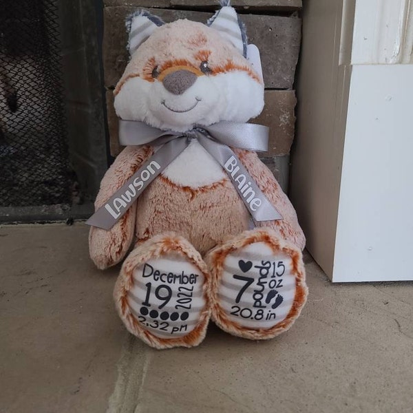 Fox Birth Stats Stuffed Animal, Personalized Plush Fox Birth ...