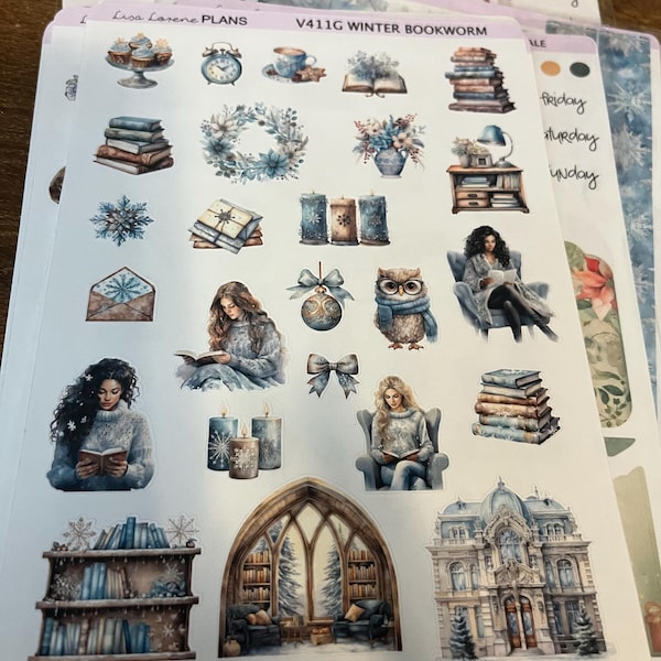 WINTER BOOKWORM Deco Weekly Planner Sticker Kit | Vertical Planner ...