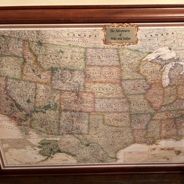 Personalized Executive US Travel Map With Pins and Frame -push Pin ...