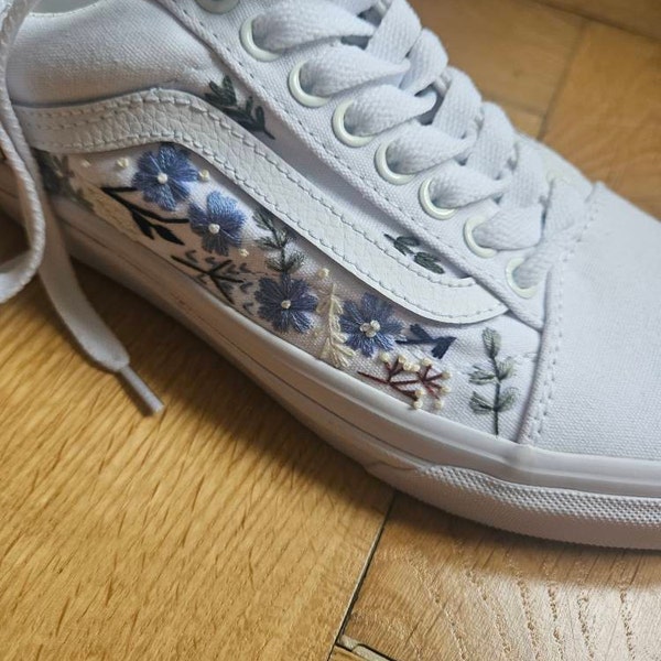 Wedding Vans for Bride and Groom, Blue Flowers Embroidered Vans Custom ...