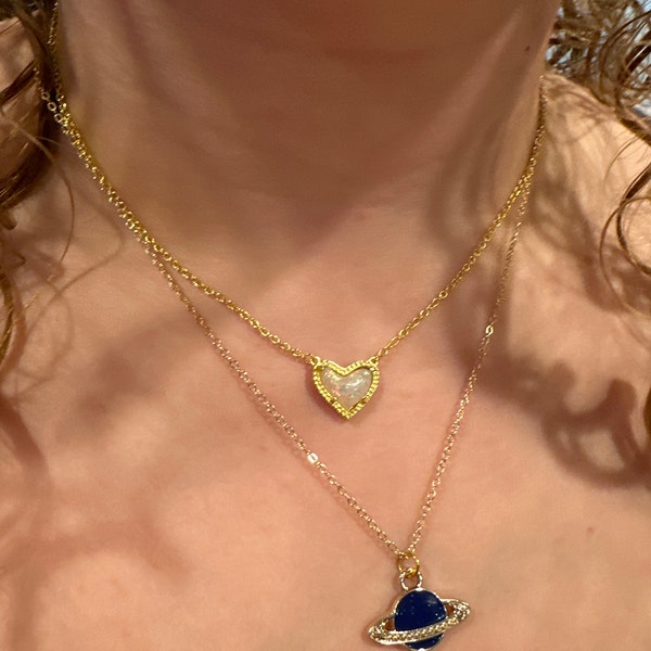 Gold Moon & Saturn Necklaces / Enamel Charms / Friendship Set - Best ...