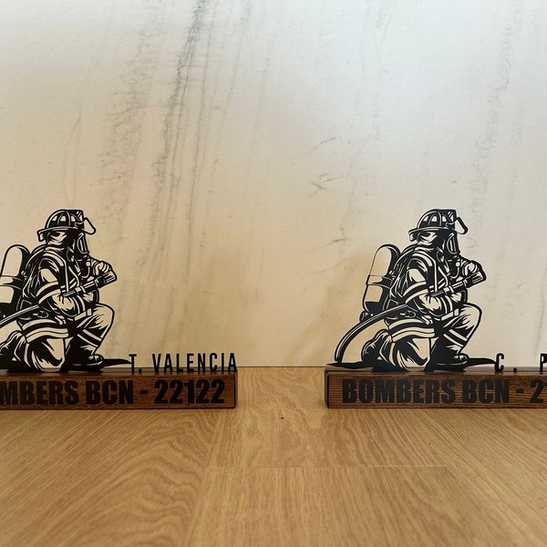 Custom Firefighter Desk Name Plate Wedge Personalized Fireman Nameplate ...