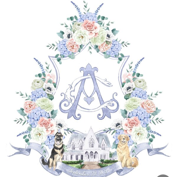 Bespoke Rich Floral Wedding Crest Baroque Inspired Crest Heraldry Rich ...