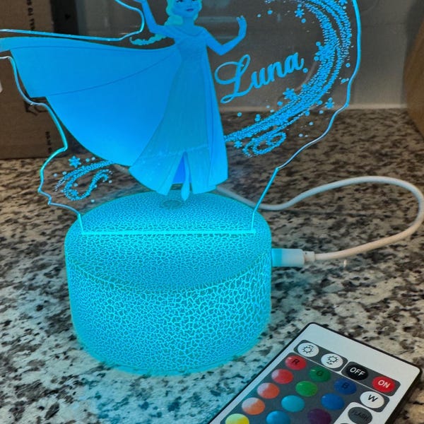 Personalised Elsa | Colourful Night Light/ 16 Colours Change Remote ...