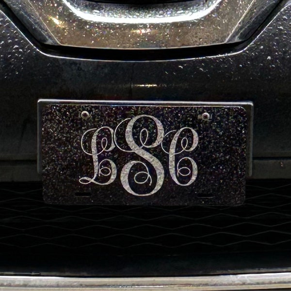 Black Glitter Monogram Printed Aluminum License Plate | Custom Plate ...