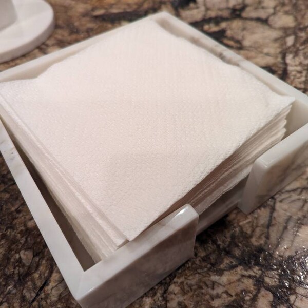 Square Calacatta Gold Marble Cocktail Napkin Holder for Kitchen Table ...