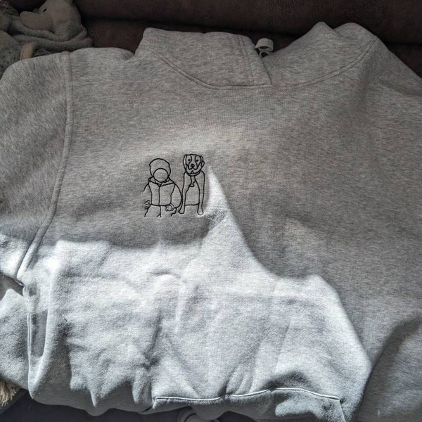 Custom Family Photo Hoodie, Outline Embroidered Sketch From Photo ...