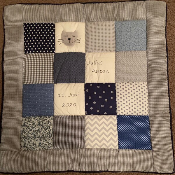 Krabbeldecke mit Namen, Babydecke, Krabbeldecke mit Namen Levi Patchworkdecke, personalisiert ...