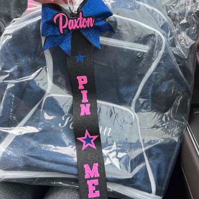Pin Me Cheer Competition Tag Ribbons, Customizable Glitter Colors Add ...