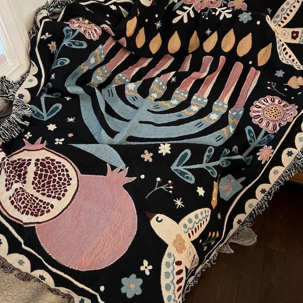 Jewish Home Blessing Decor Modern Jewish Art Hanukkah Throw Blanket ...