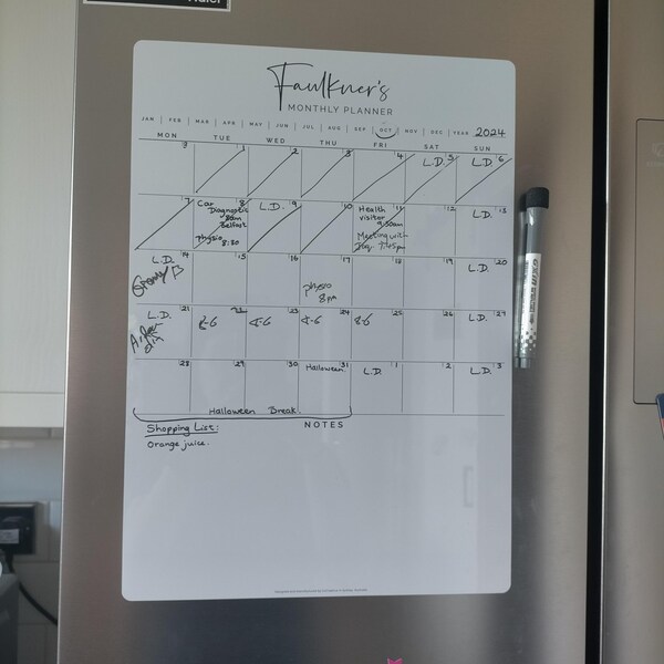 Weekly MEAL Magnetic Fridge Acrylic Planner A3 WHITE UV Print Clear Acrylic Whiteboard Meal ...