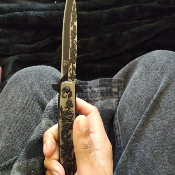 8.5” Black Military Tactical Cool Knife Spring Assisted Open Blade ...