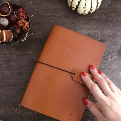 Custom Refillable Full Grain Veg Tan Leather Journal Cover A6 A5 ...