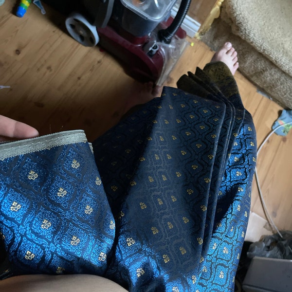Thai-laos Royal Blue & Gold Fabric: Traditional Ethnic Pattern for ...